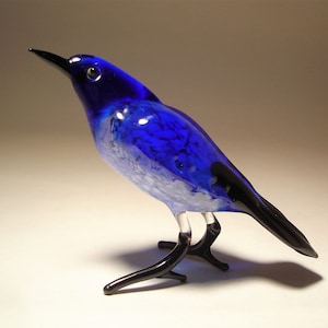 Blown Glass Bird Figurine: Handmade Blue and White Art Decor, Gift for ...