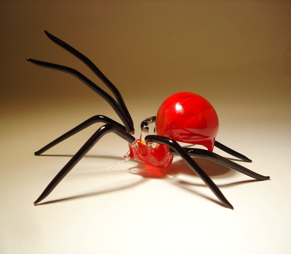 Blown Glass Figurine Art Insect Red and Black SPIDER - Etsy
