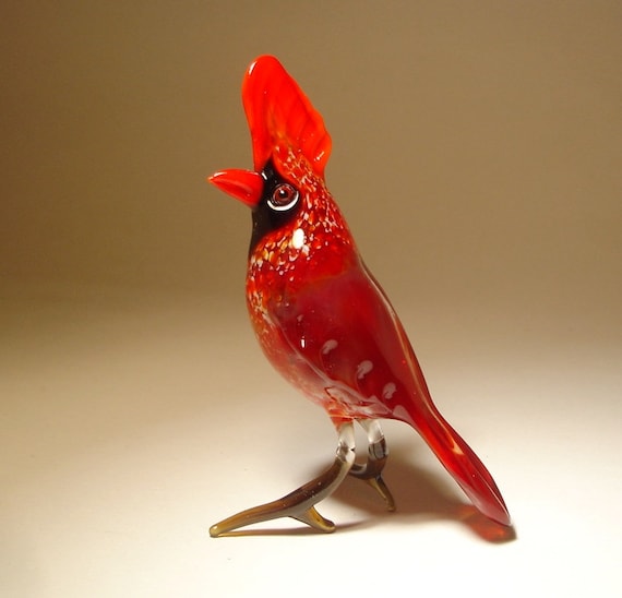 Handmade Blown Glass Art Figurine Red Bird CARDINAL | Etsy