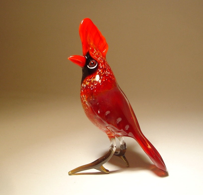 Handmade Blown Glass Art Figurine Red Bird CARDINAL | Etsy