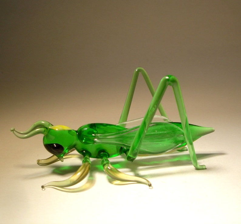 Handmade Blown Glass Art Figurine Green Insect Cricket | Etsy