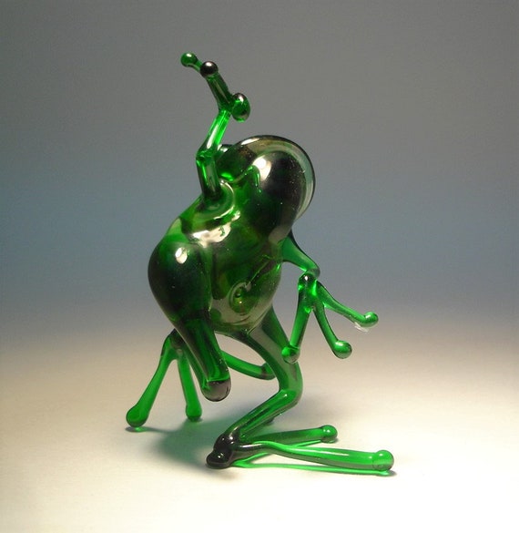 Blown Glass Art Figurine Green Dancing Frog 1 - Etsy
