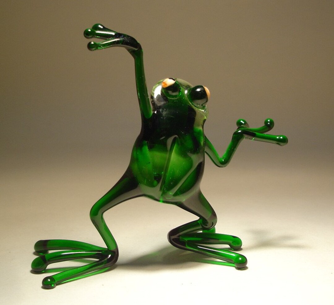 Glass Dancing Frog Handmade Blown Glass Art Figurine in Green Great ...