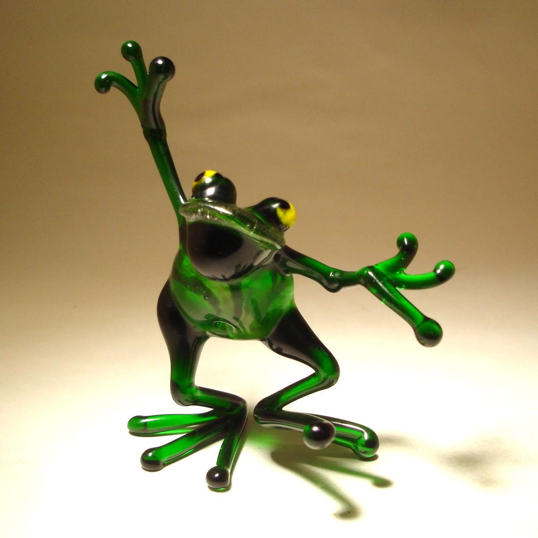Blown Glass Art Figurine Green Dancing Frog - Etsy