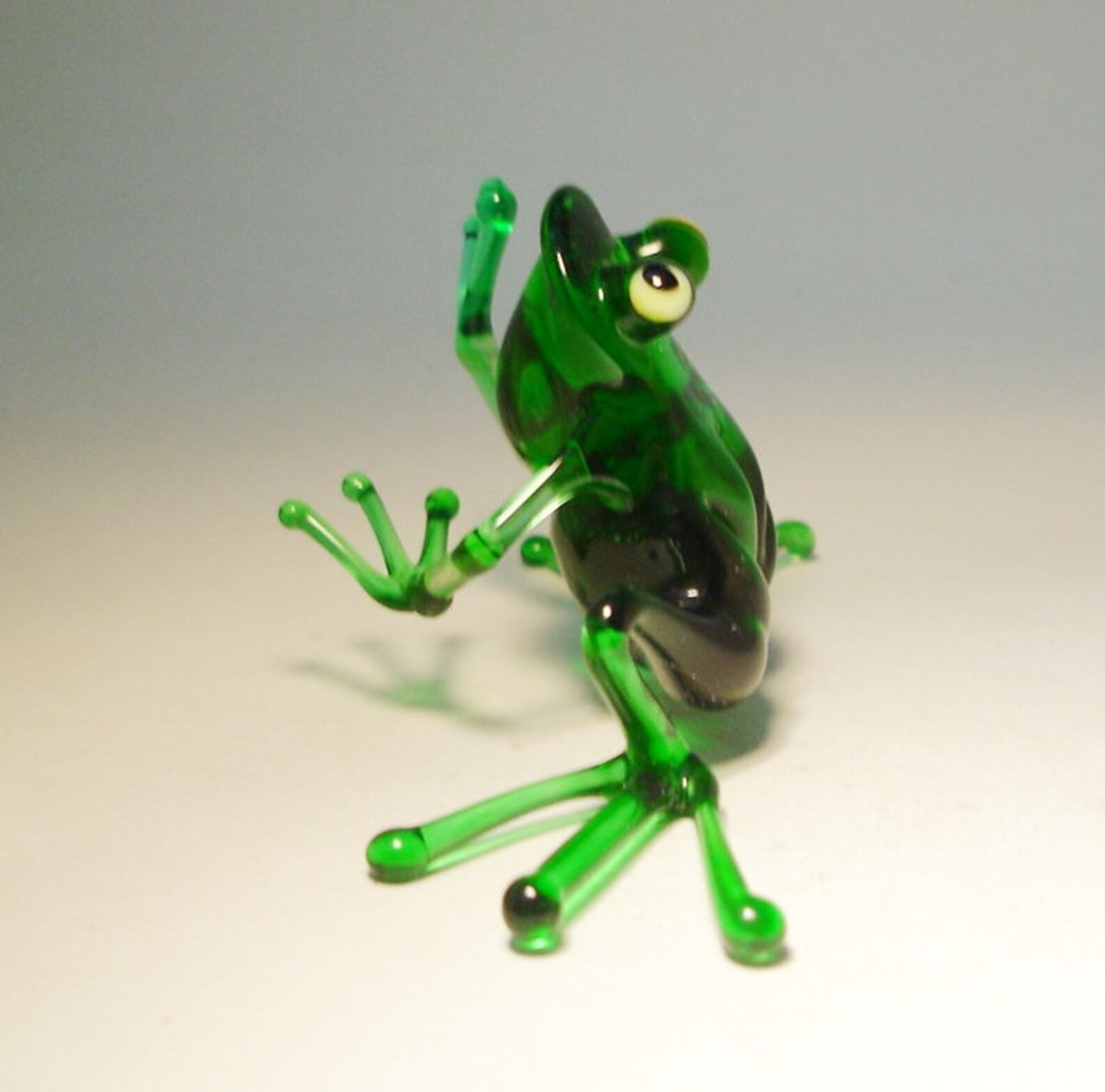 Blown Glass Art Figurine Green Dancing Frog 1 | Etsy