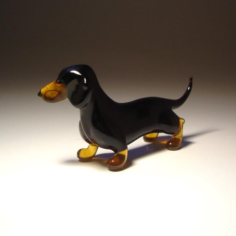 Handmade Blown Glass Dog Wiener DACHSHUND Figurine Black - Etsy