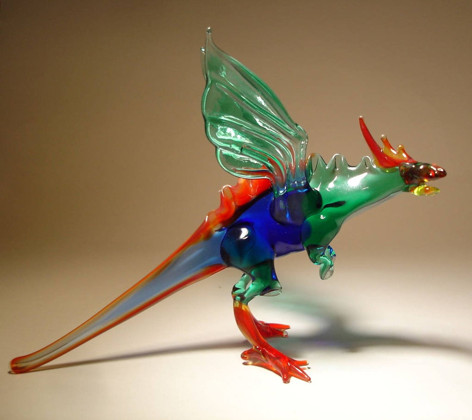 Handmade Blown Glass Figurine Art Blue and Green DRAGON With a | Etsy