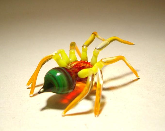 Handmade Blown Glass Figurine Art Insect Small Orange SPIDER With Black ...