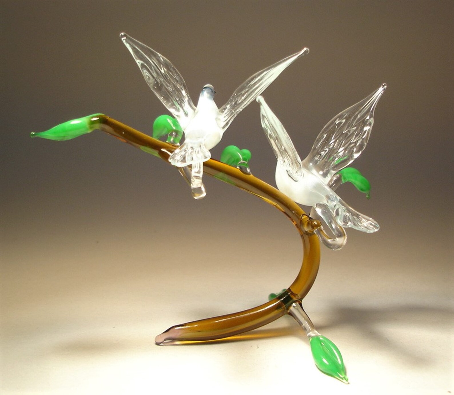 Handmade Blown Glass Figurine Art White Bird Pigeon Doves on a | Etsy