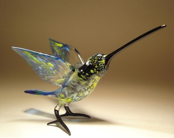 Handmade Blown Glass Figurine Art Bird Blue Yellow and Clear - Etsy