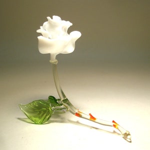 Handmade Blown Glass Art Figurine Open White ROSE Flower Figurine ...