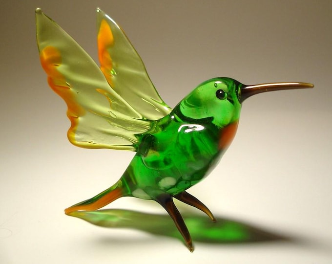 Glass HUMMINGBIRD Figurine Handmade Blown Glass Art Bird - Green and ...