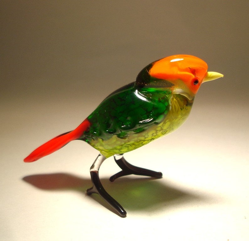 Handmade Blown Glass Finch Figurine - Green and Red Art Bird ...