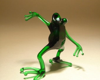 Blown Glass Art Figurine Green Dancing Frog 1 - Etsy