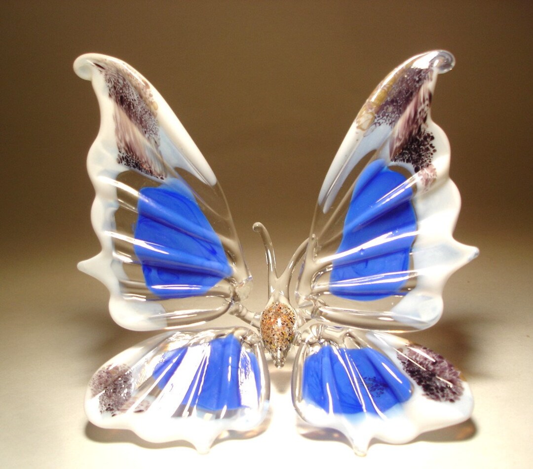 Blown Glass Figurine Art Insect White, Sky Blue and Black BUTTERFLY - Etsy