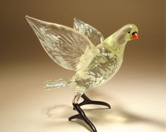 Handmade Blown Glass Figurine Art White Bird Pigeon Doves on a Branch ...