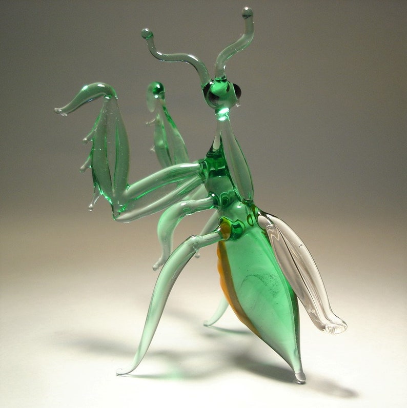 Blown Glass Art Figurine Green Insect PRAYING MANTIS - Etsy