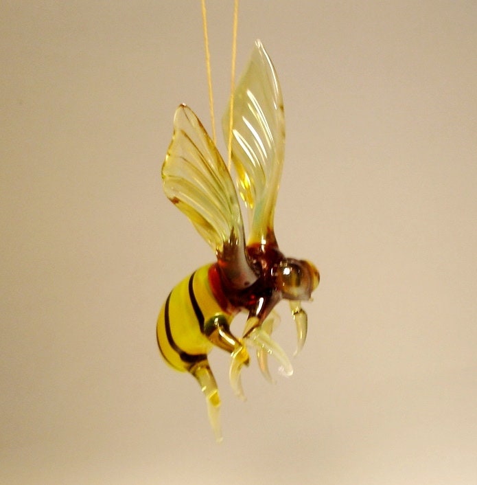 Blown Glass Animal Figurine Insect Striped Wasp Bee - Handmade Ornament ...
