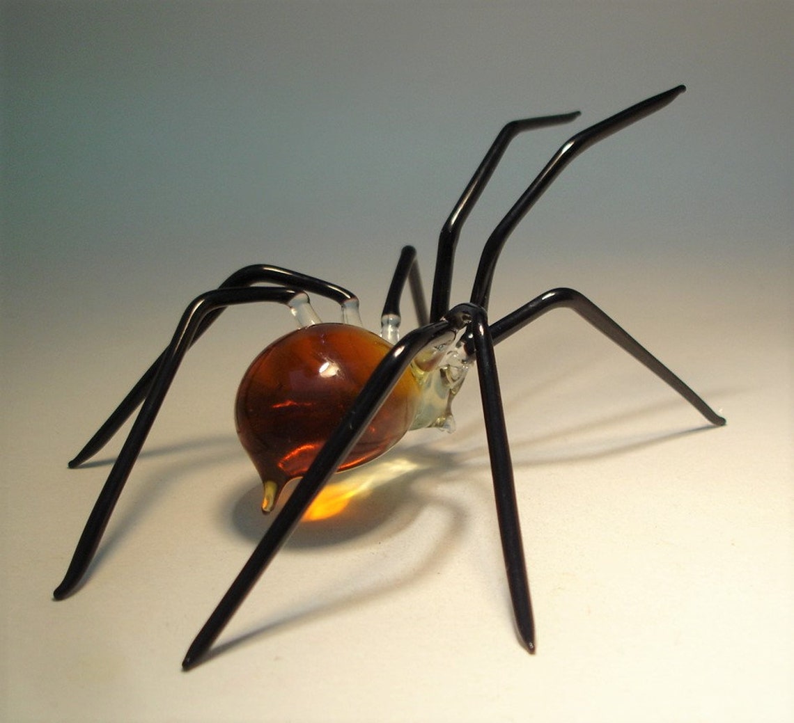Blown Glass Figurine Art Insect Amber and Black SPIDER - Etsy