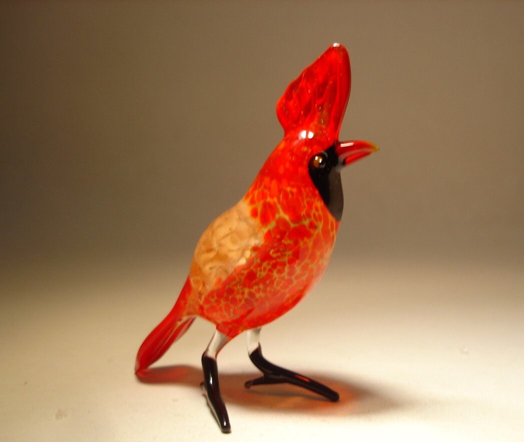 Handmade Blown Glass Art Figurine Red Bird CARDINAL | Etsy