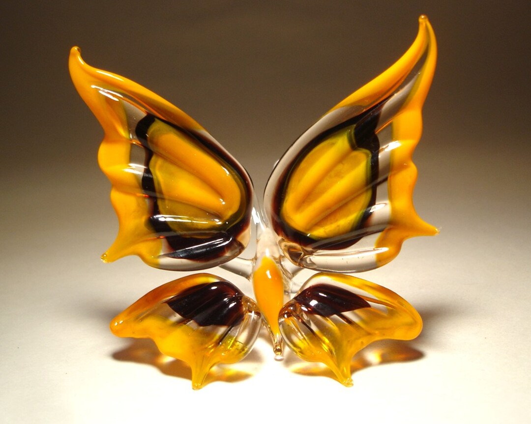 Blown Glass Figurine Art Insect Orange and Black BUTTERFLY - Etsy