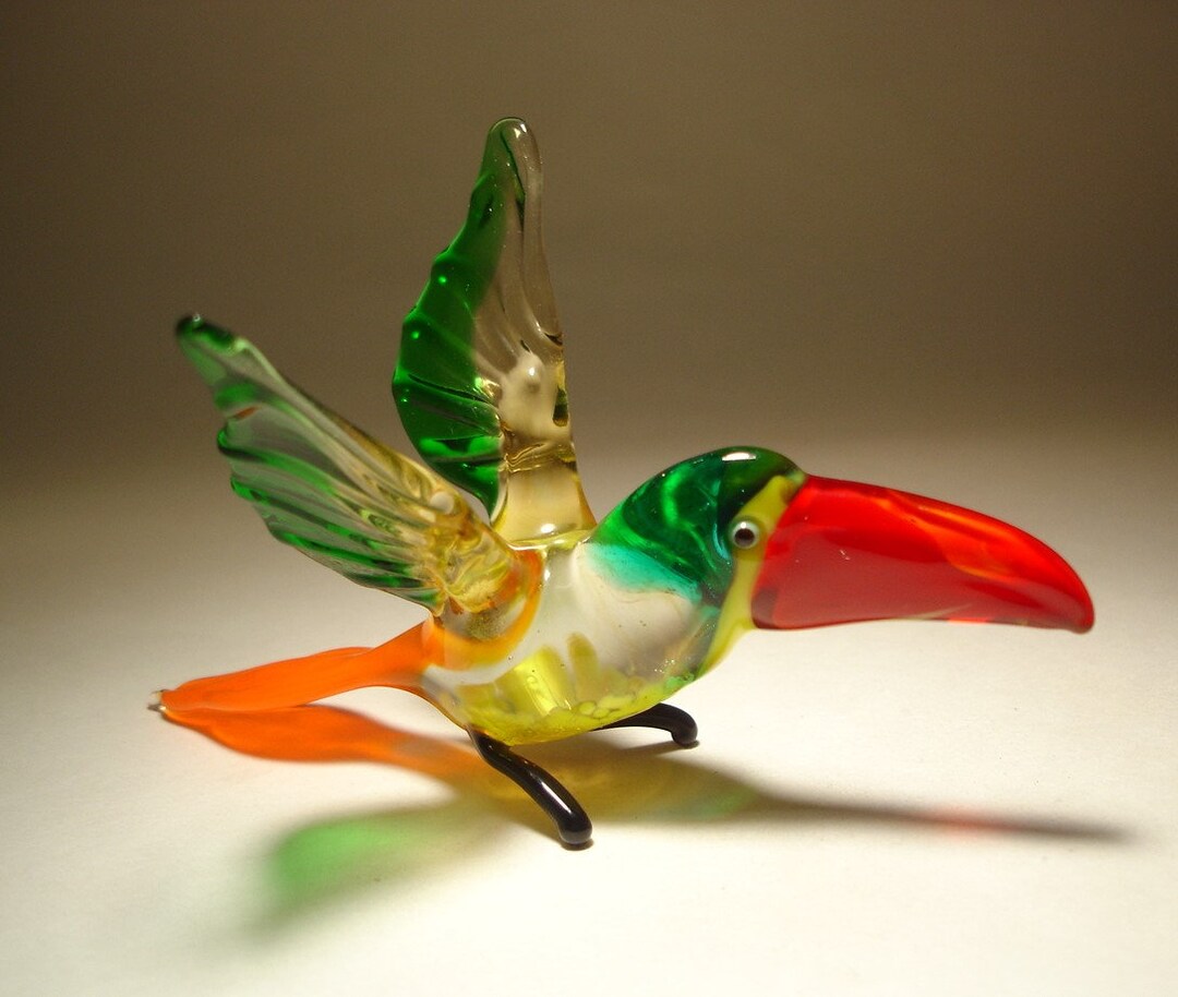 Handmade Blown Glass Figurine Art Colorful Bird TOUCAN With Red Beak - Etsy