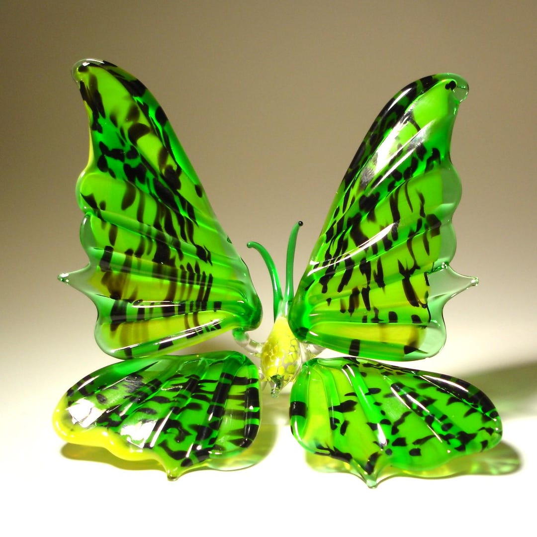 Glass BUTTERFLY Figurine Handmade Blown Glass Art Insect Green and ...