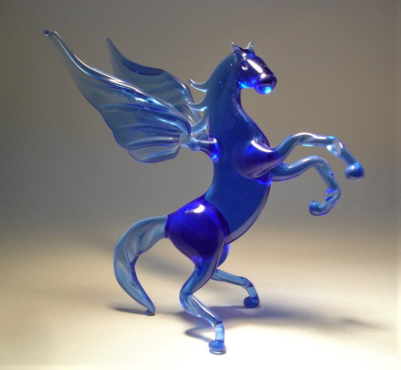 Handmade Blown Glass Figurine Animal Rearing Blue Pegasus HORSE - Etsy