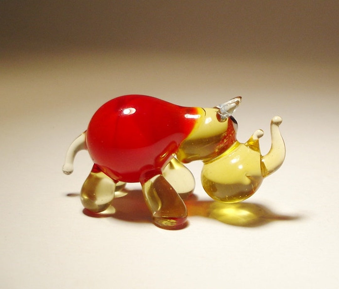Glass RHINO Figurine Handmade Blown Glass Art Animal Figure Small Red ...