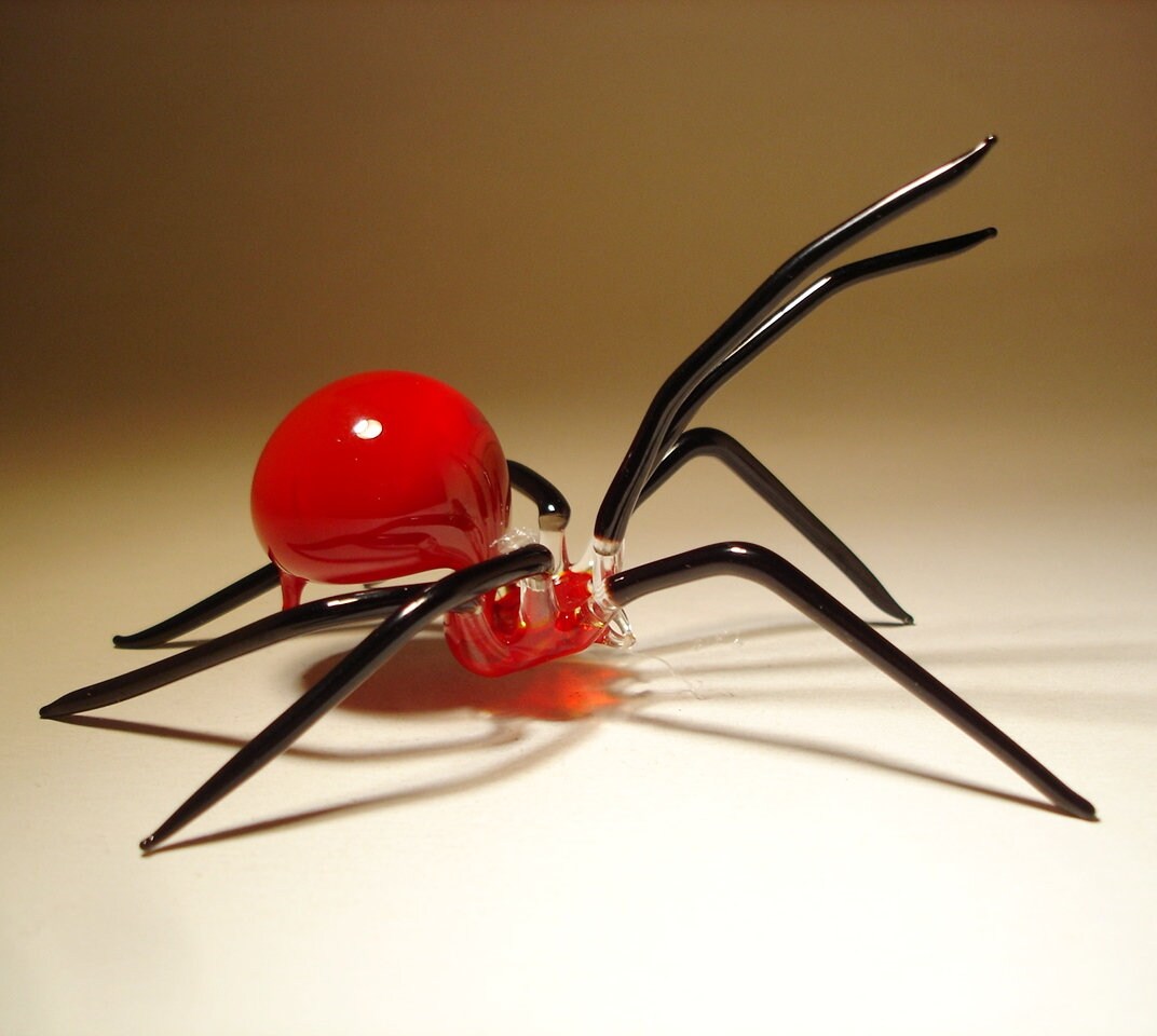Blown Glass Figurine Art Insect Red and Black SPIDER - Etsy