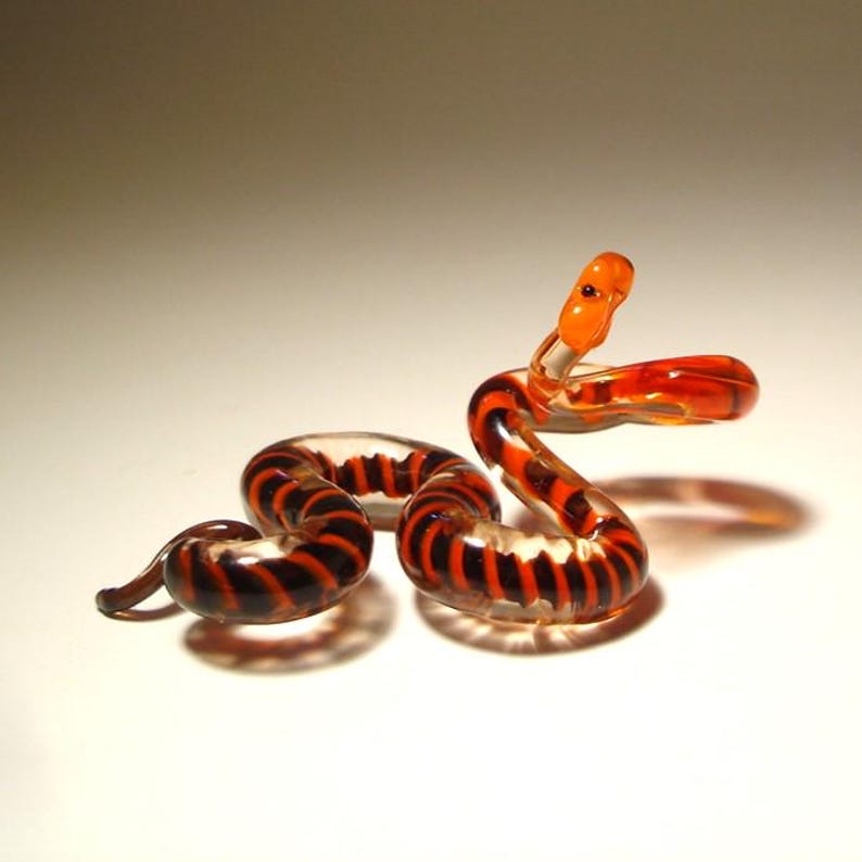 Handmade Blown Glass Reptile Figurine Red and Black Striped Slithering ...
