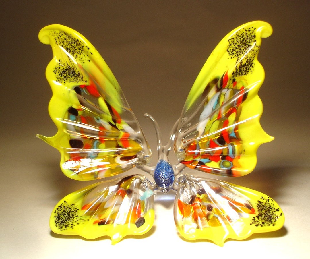 Blown Glass Figurine Art Insect Yellow and Red BUTTERFLY - Etsy