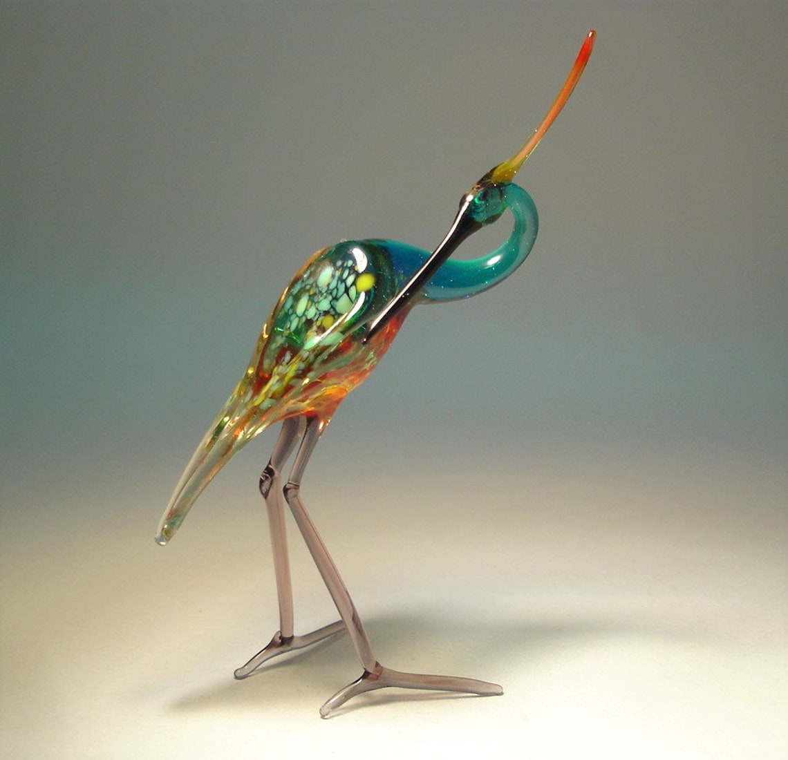 Handmade Blown Glass Art Blue HERON Bird With a Head Turned - Etsy