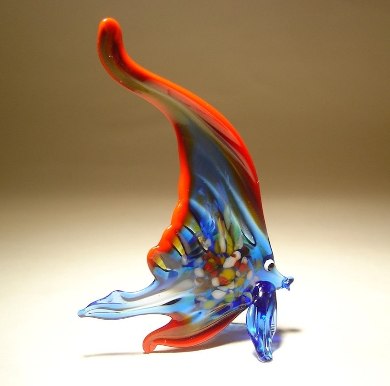 Handmade Blown Glass Small Blue and Red Sail FISH Figurine - Etsy