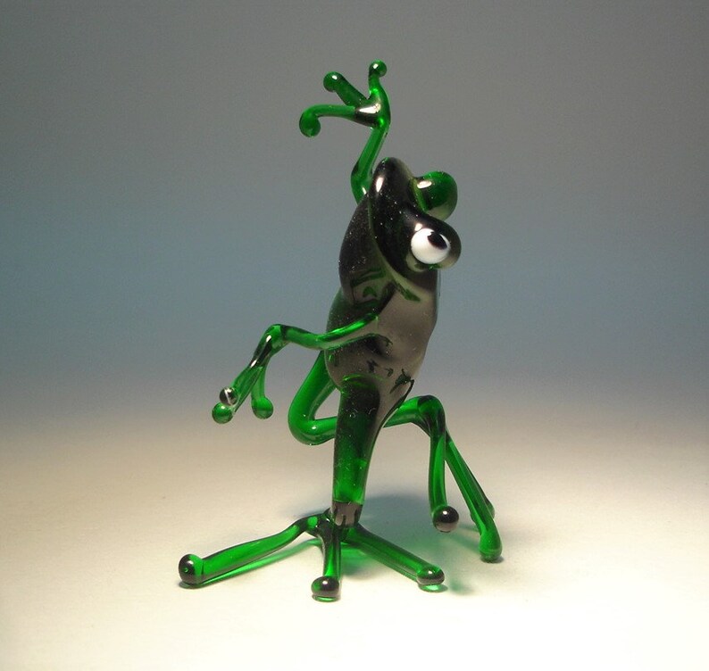 Blown Glass Art Figurine Green Dancing Frog 1 - Etsy