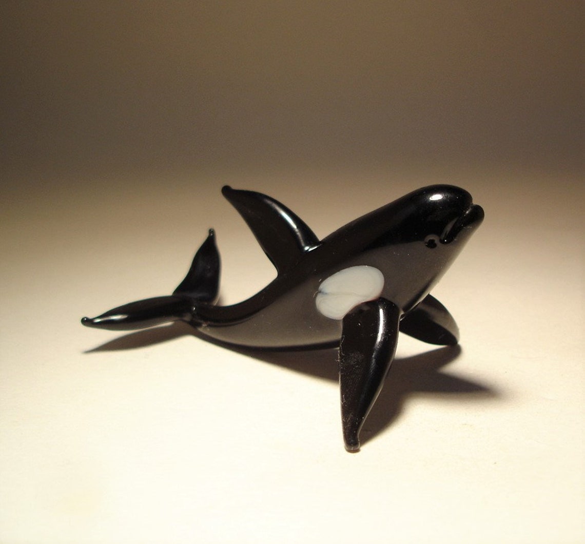Handmade Blown Glass Art Figurine Black and White ORCA Killer - Etsy
