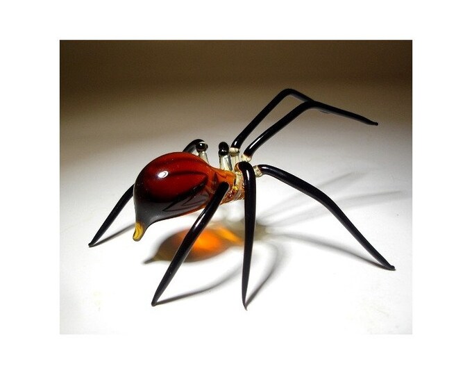 Blown Glass Figurine Art Insect Amber and Black SPIDER - Etsy