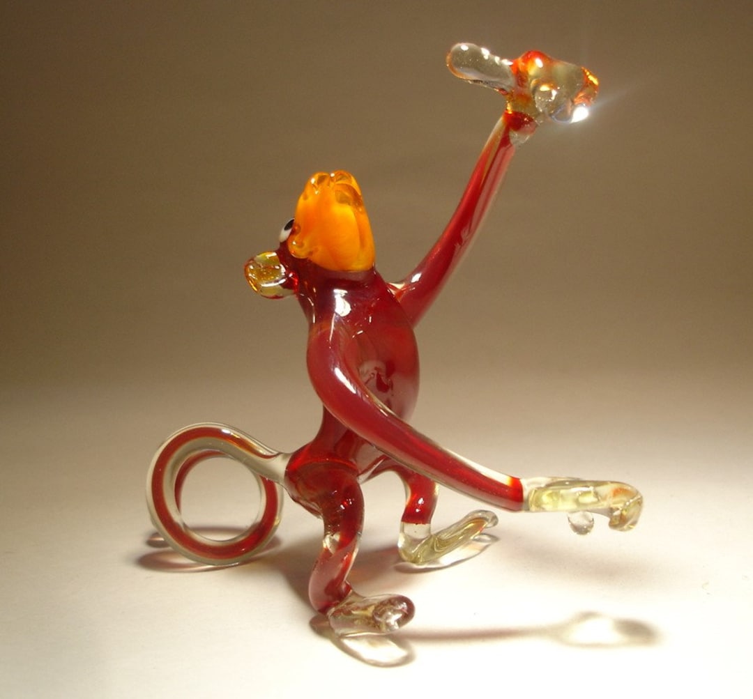 Handmade Blown Glass Art Figurine Dark Red Animal Monkey - Etsy