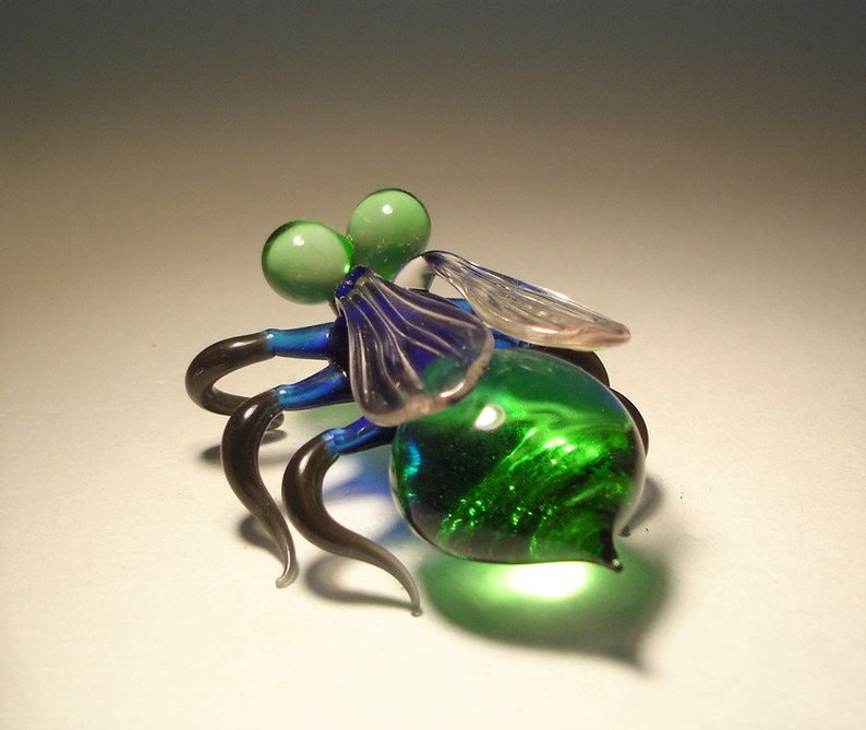 Blown Glass FLY Figurine - Handmade Insect Art Sculpture With Green ...
