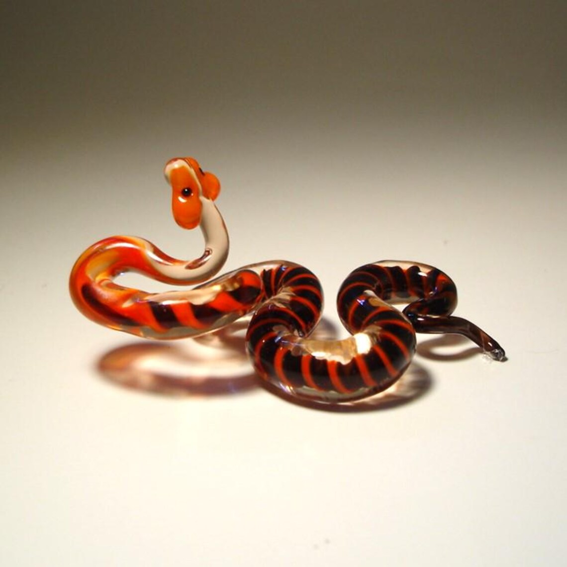 Handmade Blown Glass Reptile Figurine Red and Black Striped Slithering ...