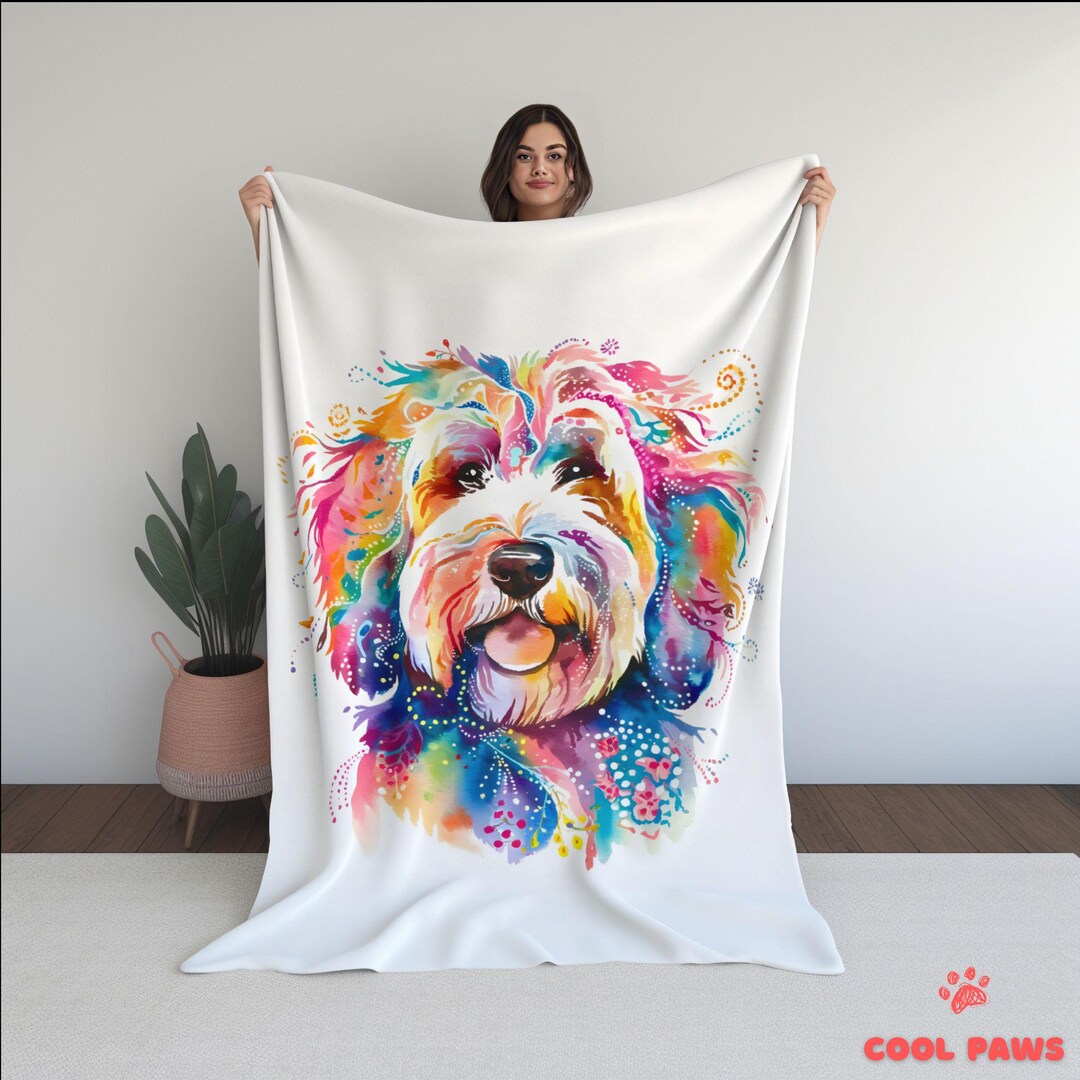 Cavapoo Blanket Colorful Watercolor Dog Themed Throw Blanket, Soft ...
