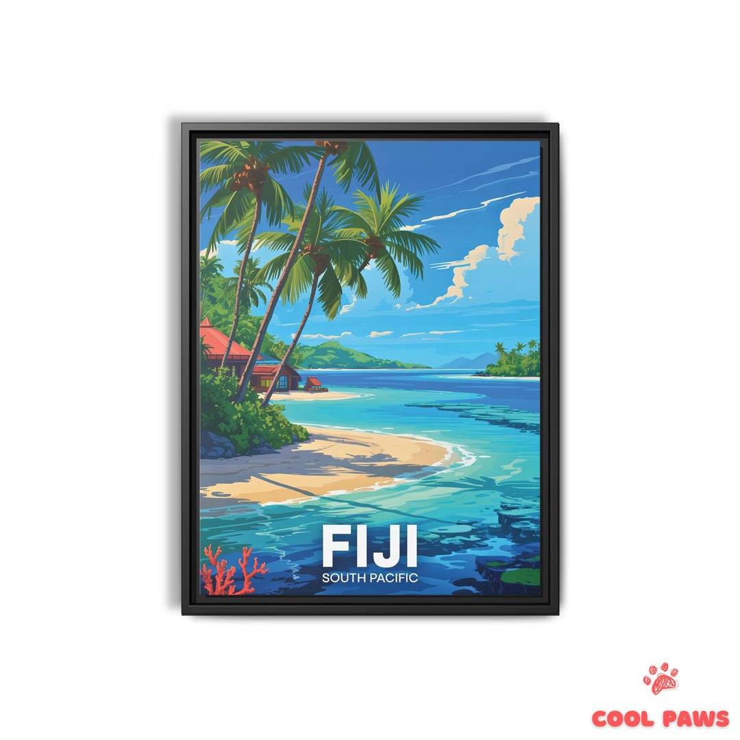 Fiji Travel Art Print - White Sand Beach Fijian Wall Art - Vintage Wall ...