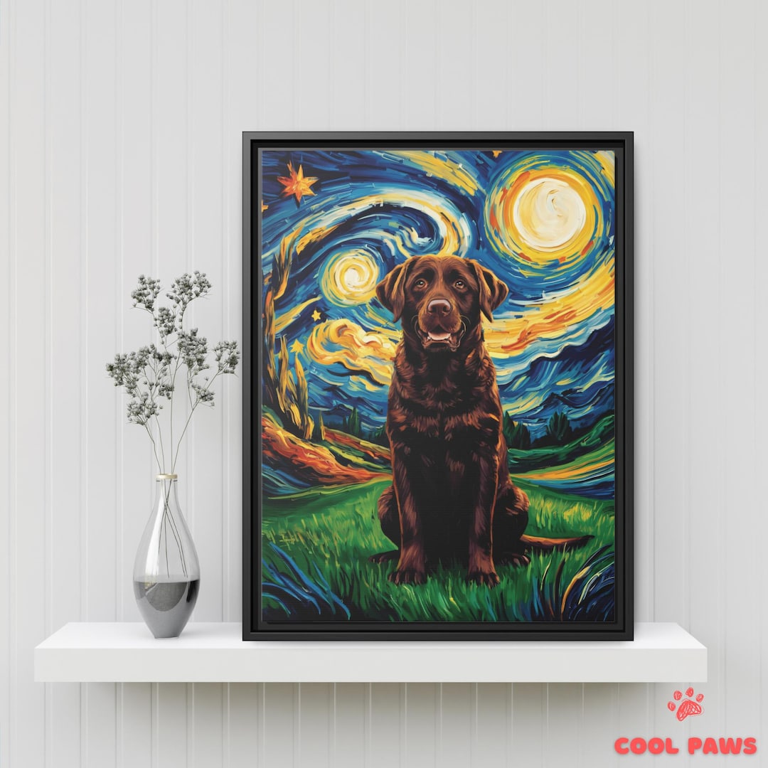 Unique Chocolate Labrador Retriever Starry Night Art Print - Van Gogh ...