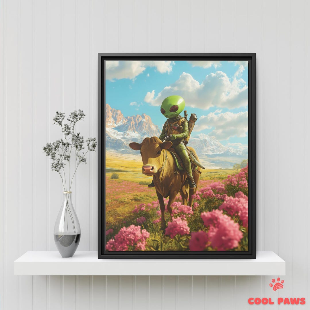 Alien Cowboy Art Print - Sci-fi Wall Art - Ready to Hang Surreal Home ...