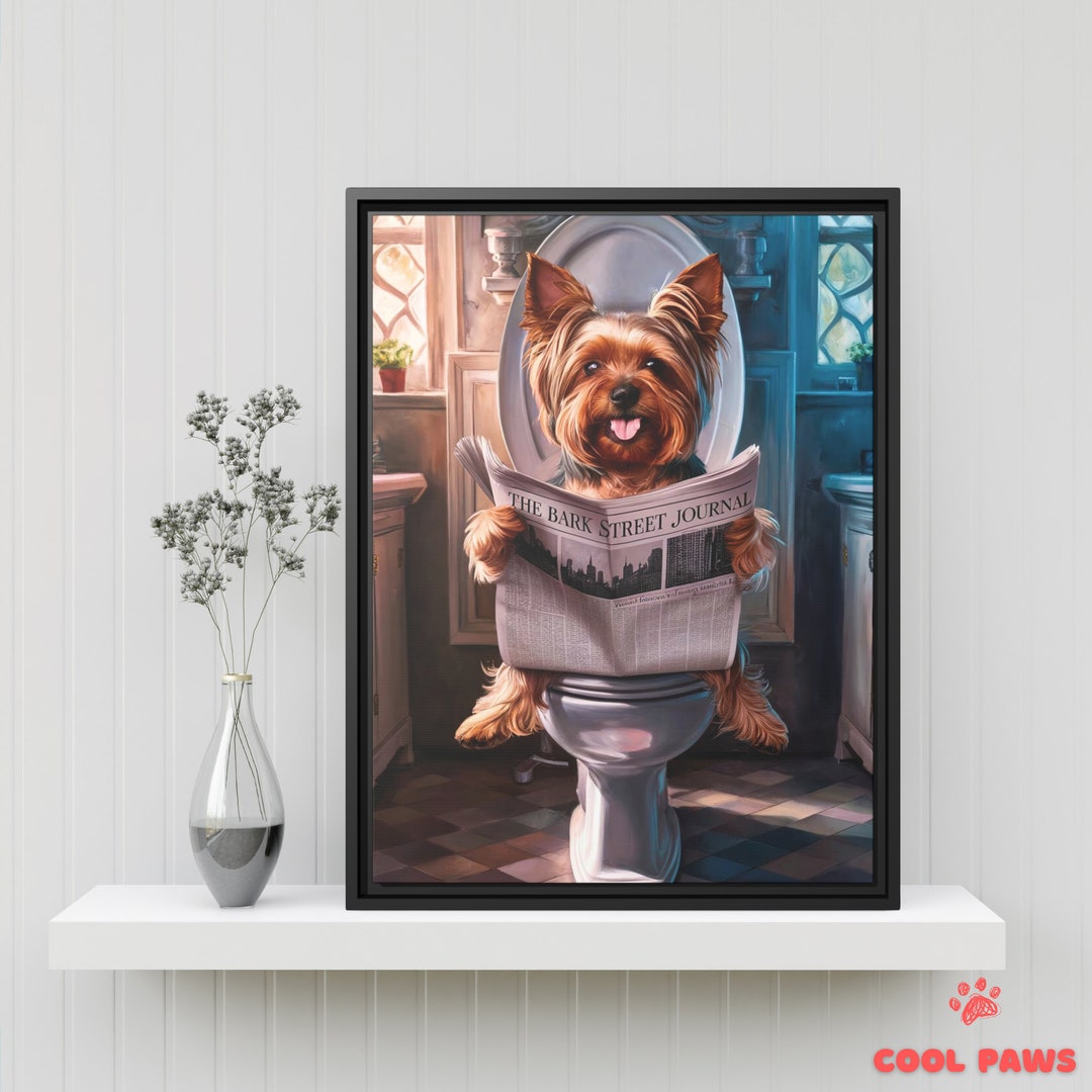 Cute Yorkie Yorkshire Terrier Bathroom Art Print - Dog on Toilet ...