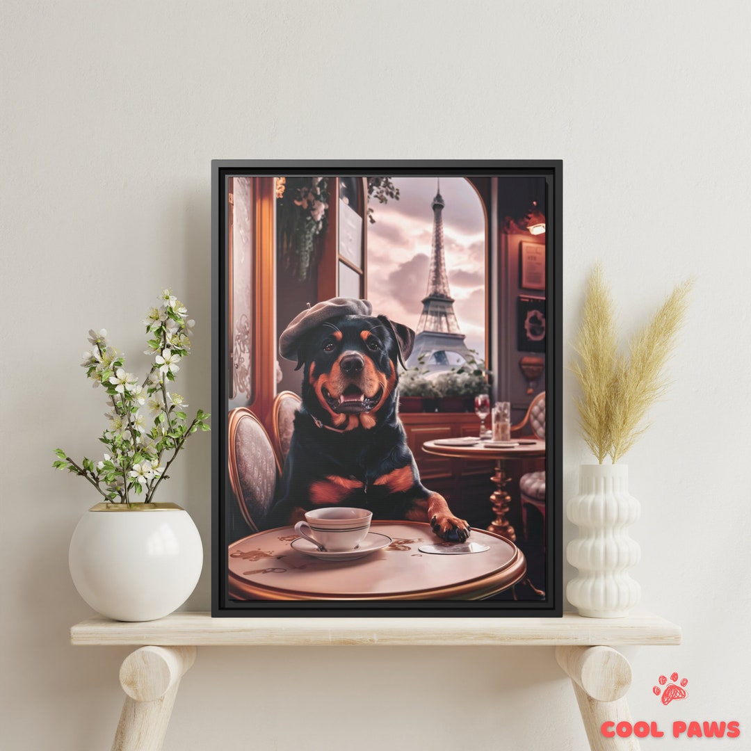 Rottweiler in Paris Wall Art Framed Matte Canvas, Poster Print Dog ...
