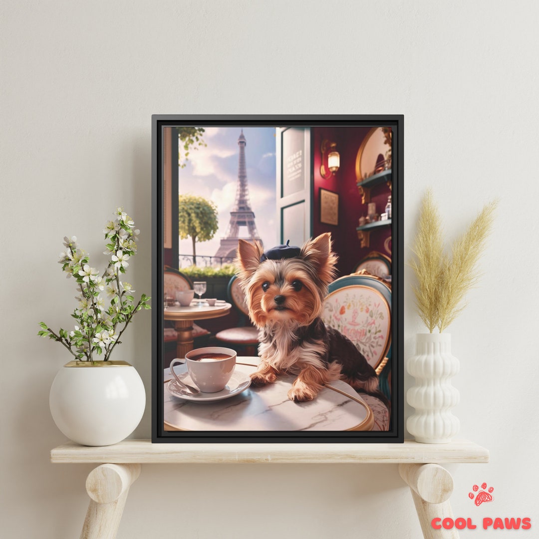Yorkie Yorkshire Terrier in Paris Wall Art Framed Matte Canvas, Poster ...