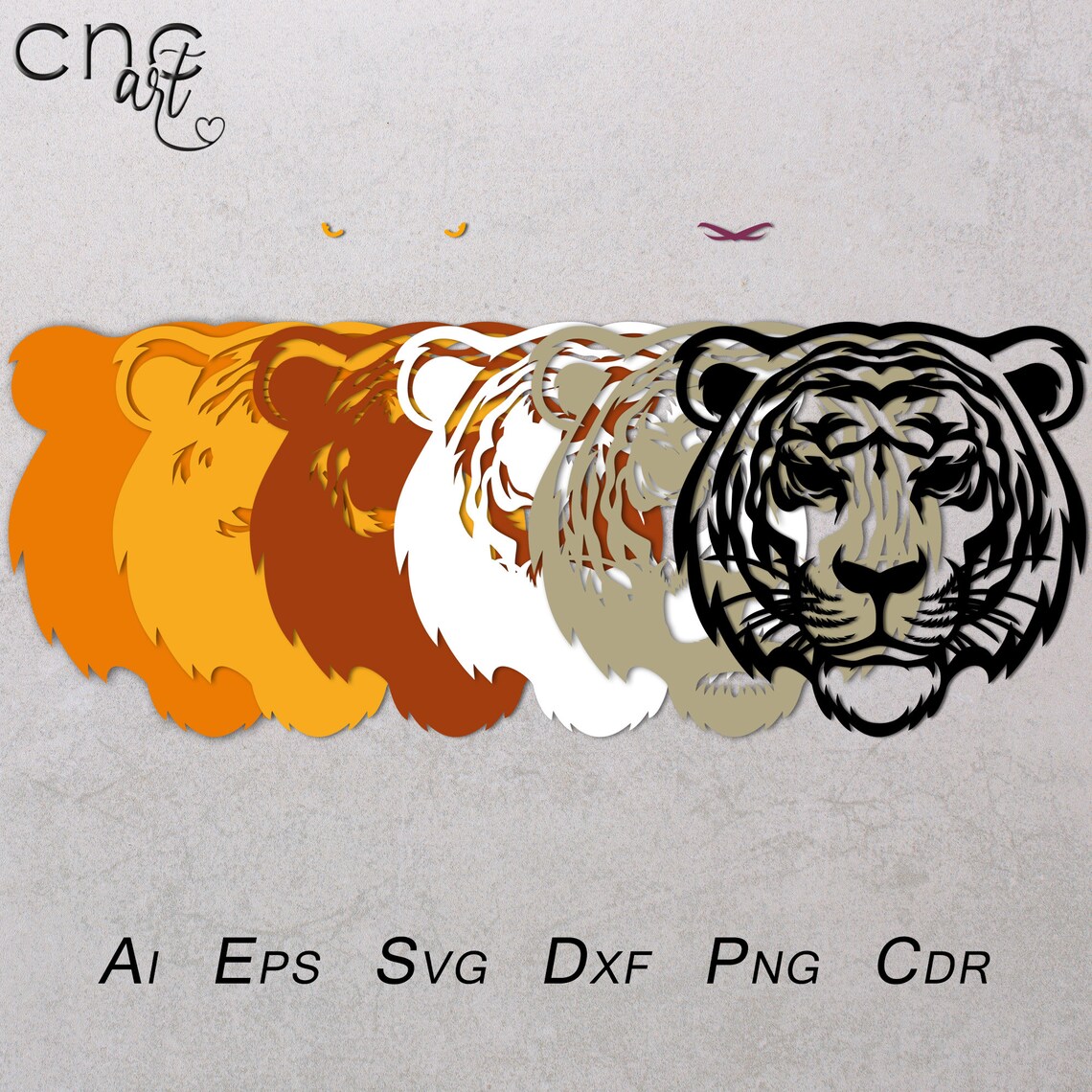 Tiger Multilayer Svg Download, Cnc Multilayer Tiger, 3d Paper Tiger Wall, Lasercut Layer Tiger ...