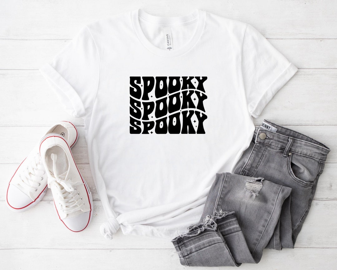 Halloween Spooky Text Tee Thrill Fun Mom Shirt Wavy Thriller Sayings ...