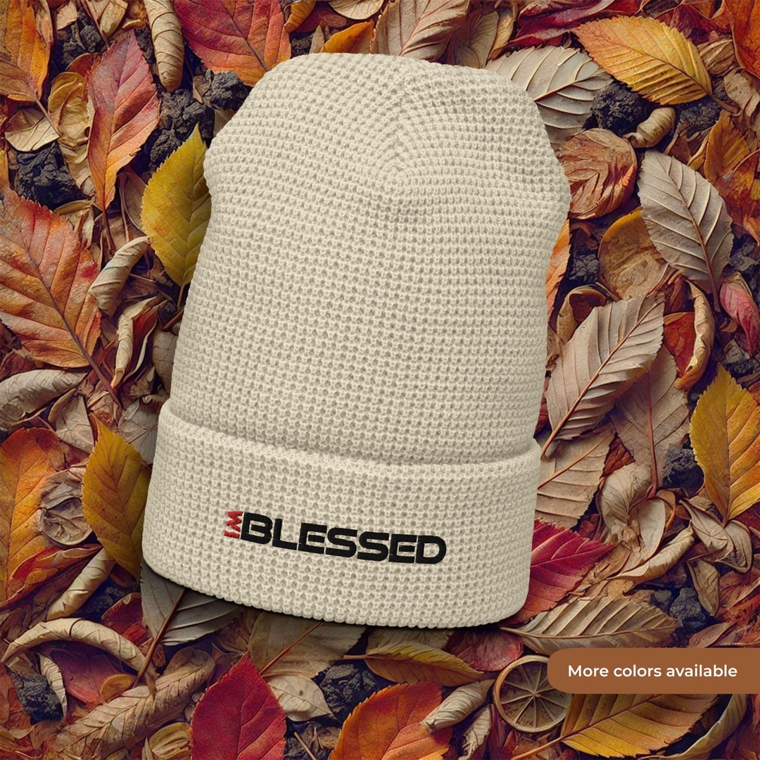 I'm Blessed Embroidered Knitted Waffle Beanie Cozy Honeycomb Knit Hat ...